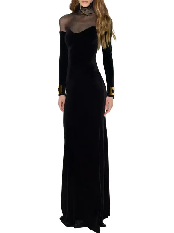 Elisabetta Franchi Velvet And Tulle Maxi Gown - Black
