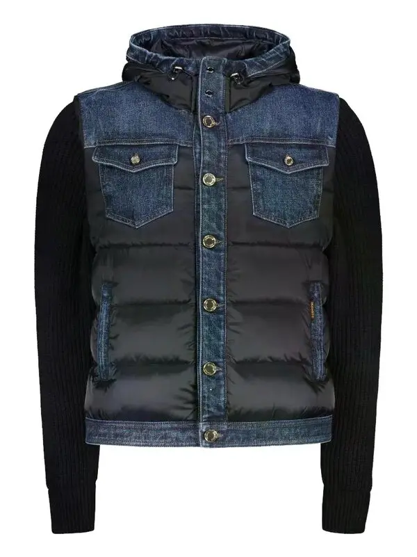 MOORER Denim-panelled Hooded Jacket - Black