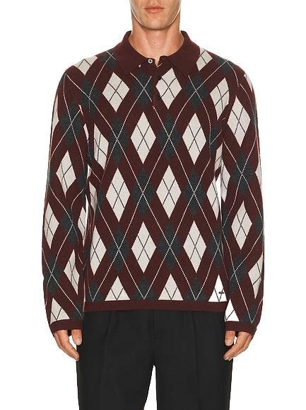 Simkhai Callum Cashmere Argyle Polo - Fig Multi