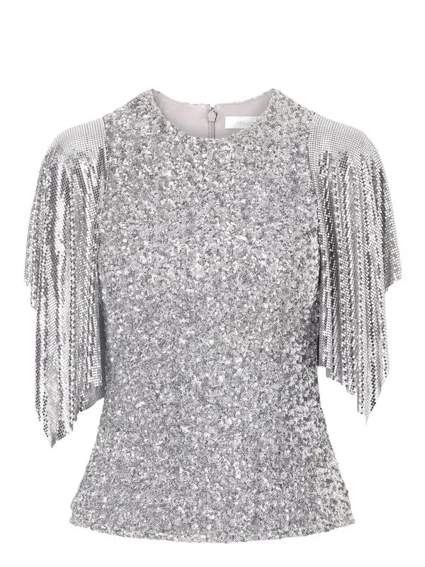Rabanne Sequined Blouse With Chainmail Sleeves - Silver