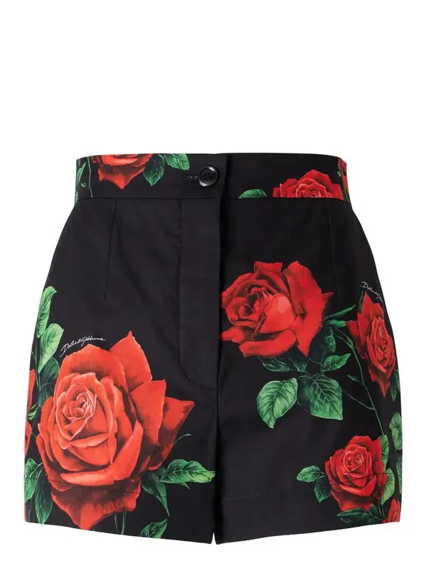 Dolce & Gabbana Floral-print Cotton Poplin Tailored Shorts - Black