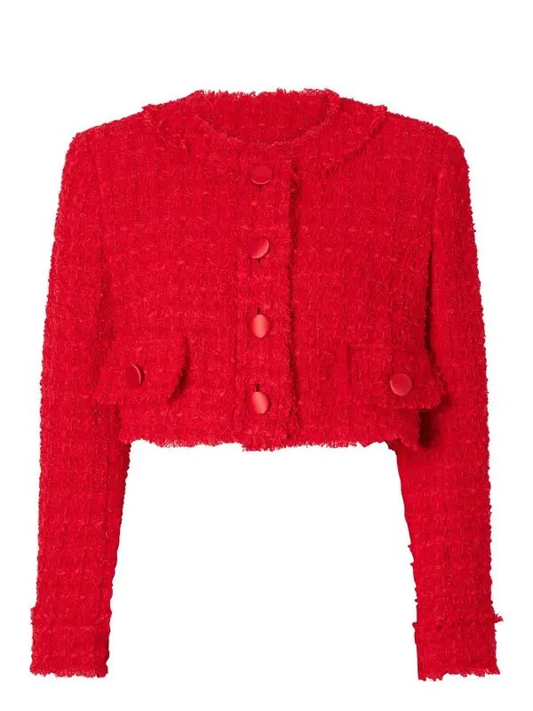 Dolce & Gabbana Cropped Frayed Cotton-blend Tweed Jacket - Red