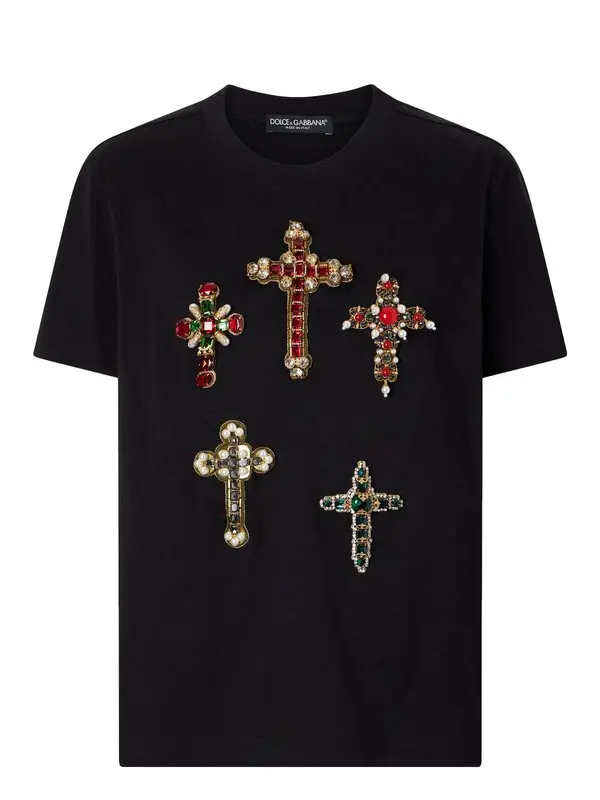Dolce & Gabbana Embellished Cotton T-shirt - Black