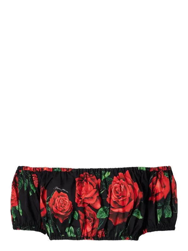 Dolce & Gabbana Off-the-shoulder Cropped Floral-print Cotton Top - Black