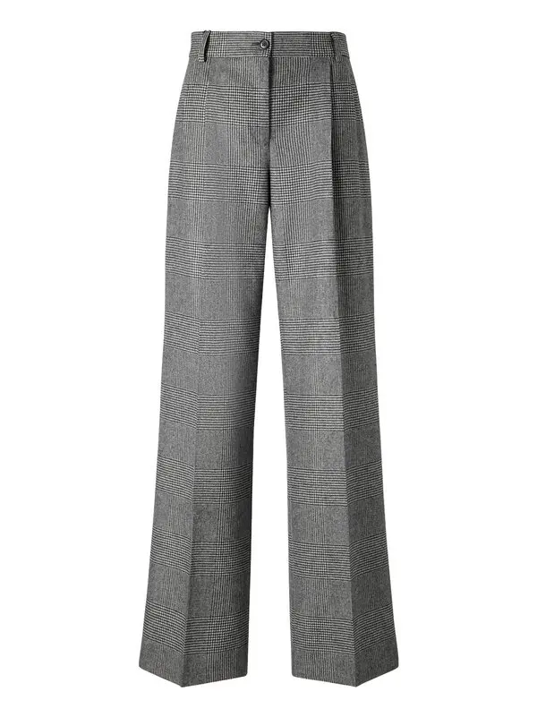 Dolce & Gabbana Pleated Prince Of Wales Wool And Cashmere-blend Flannel Wide-leg Trousers - Gray