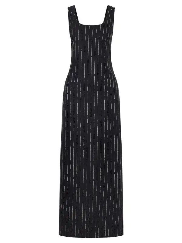 KALLMEYER Isadora Striped Wool Midi Dress - Black