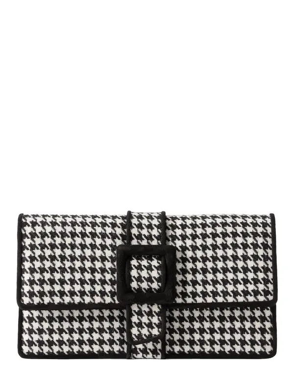 Manolo Blahnik Maycap Houndstooth Wool Clutch - Black