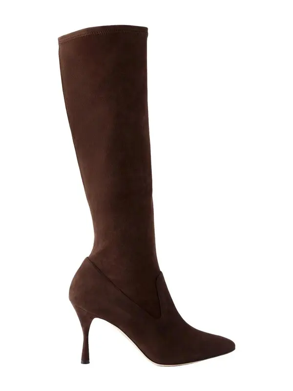 Manolo Blahnik Pamfilo 90 Suede Knee High Boots - Brown