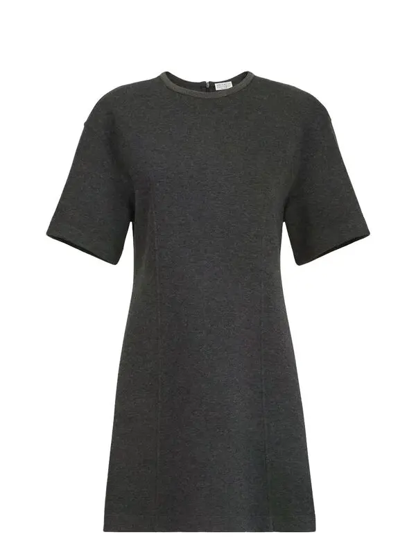 Brunello Cucinelli Techno Cotton And Cashmere Interlock T-shirt Dress With Monili Collar - Grey