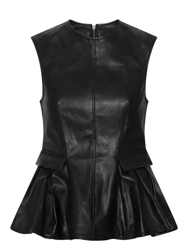 ROTATE BY BIRGER CHRISTENSEN Peplum Leather Top - Black