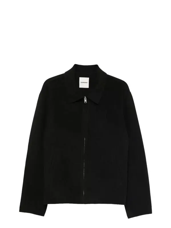 Sandro Zip-up Jacket With Logo Plaque - Black