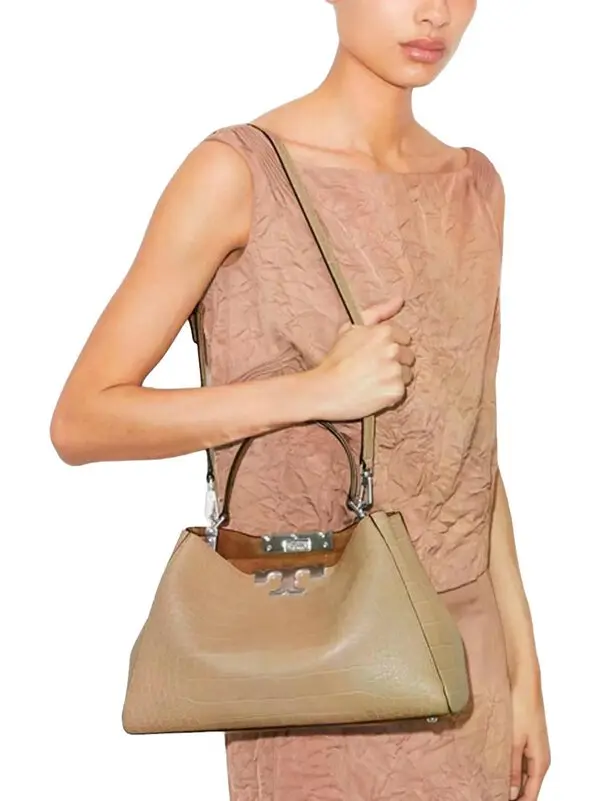 Tory Burch Eleanor Soft Croc-embossed Satchel Bag - Neutrals