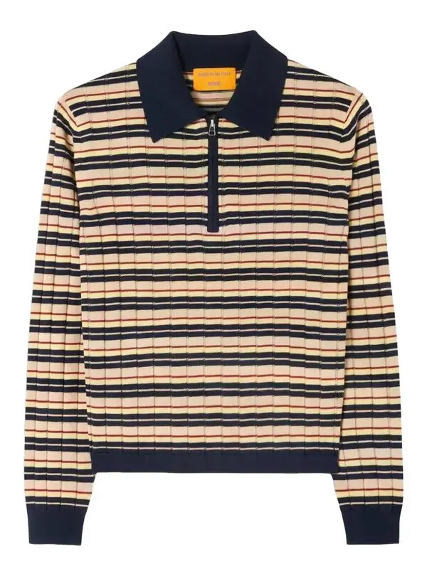Guest In Residence Striped Cable-knit Polo Top - Blue