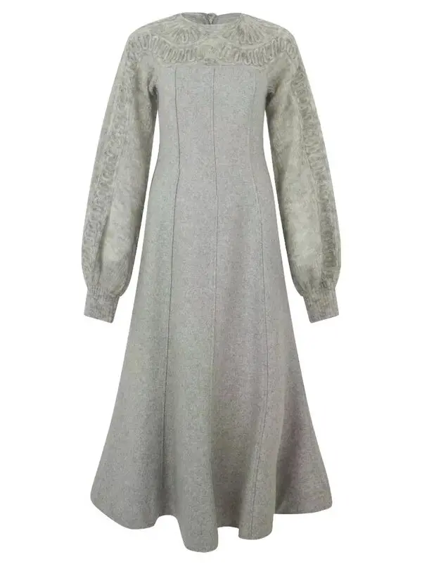 Alberta Ferretti Embroidered Long-sleeved Midi Dress - Grey