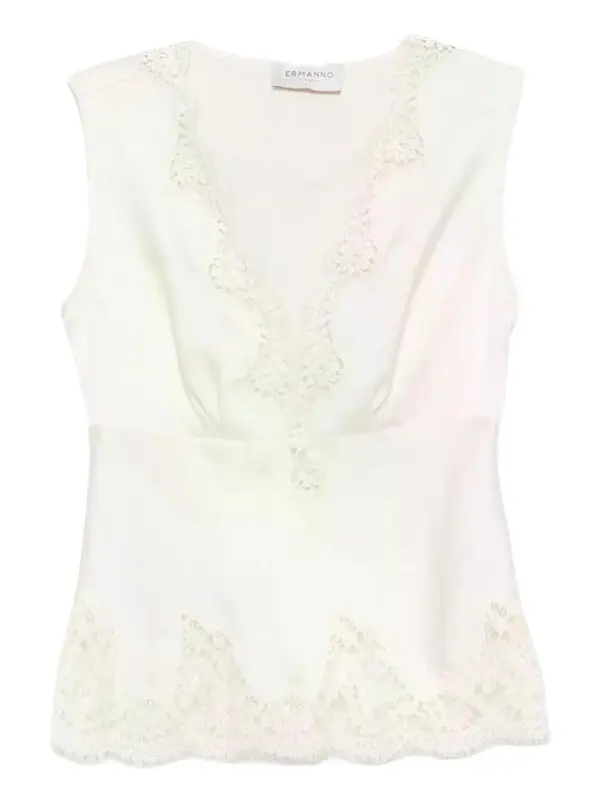 ERMANNO FIRENZE Lace-trim Satin Top - Neutrals