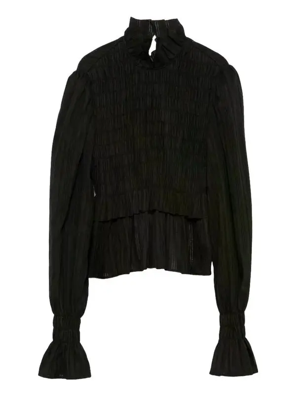 ANN DEMEULEMEESTER Smocked Ruffle High Neck Blouse - Black