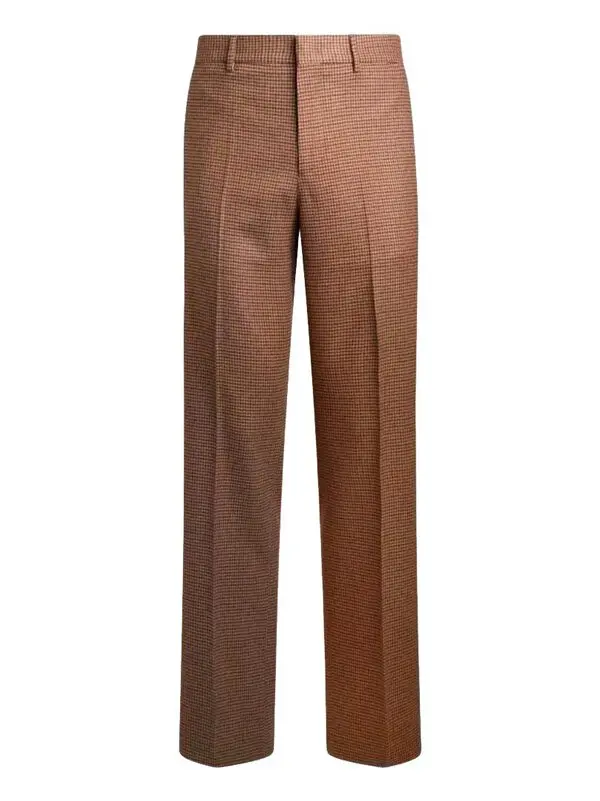 Etro Straight-leg Wool And Cashmere Trousers With Feather Embellishment And Houndstooth Pattern - Red