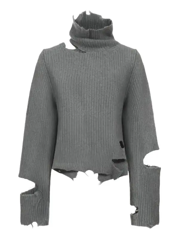 HAIKURE Distressed Ribbed-knit Sweater - Grey