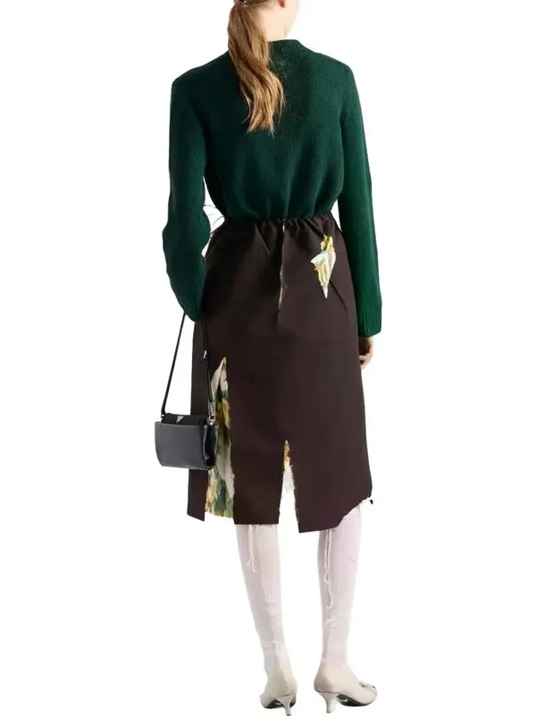 Prada Bonded Gabardine Midi Skirt With Devoré Effect - Brown