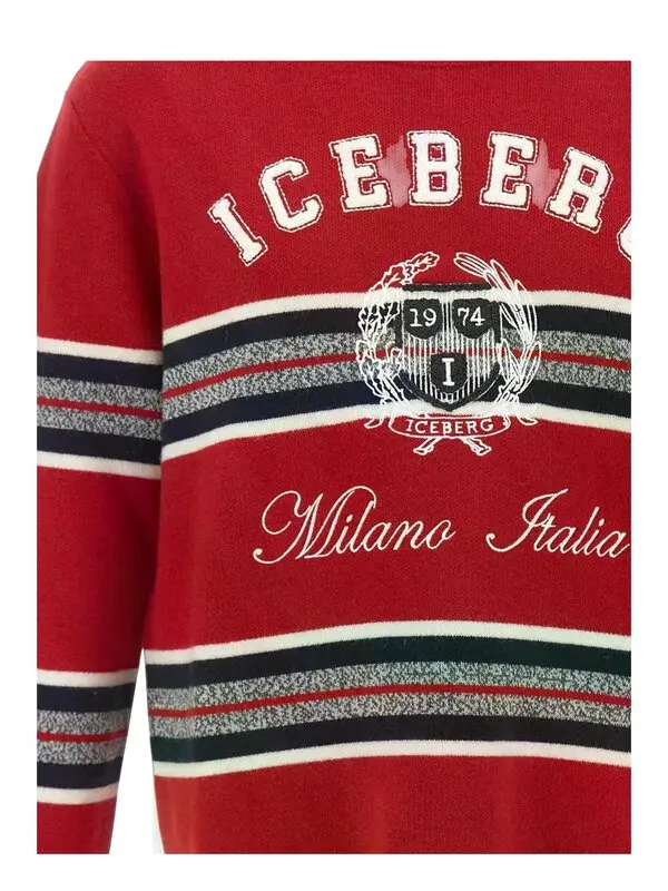 Iceberg Embroidered Striped Wool Sweater - Red