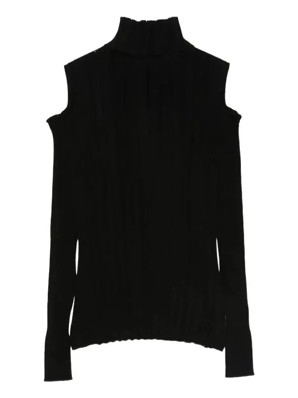 D.exterior Cold-shoulder Ribbed Sweater - Black