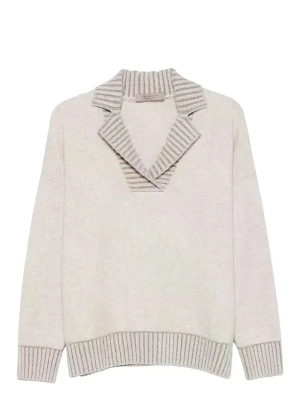 D.exterior Striped Trim Spread Collar Sweater - Neutrals