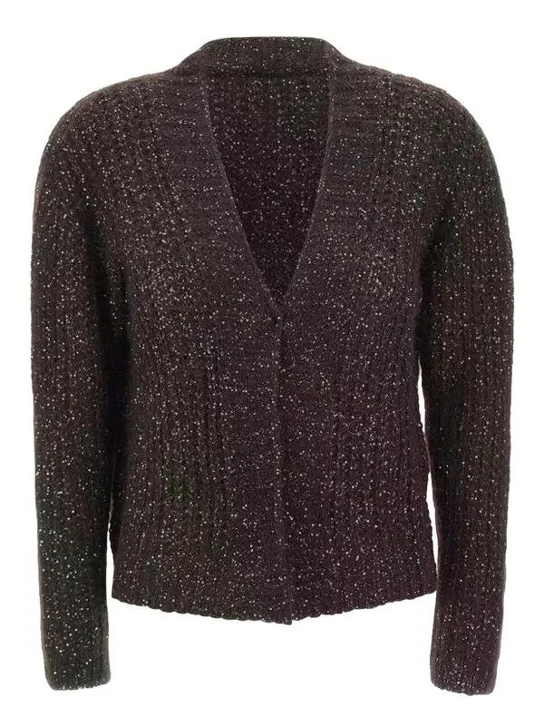 KAOS Sequin-embellished Open-knit Cardigan - Brown