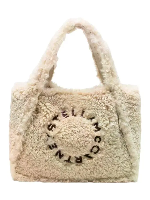 Stella McCartney Faux-shearling Tote Bag With Logo - Neutrals