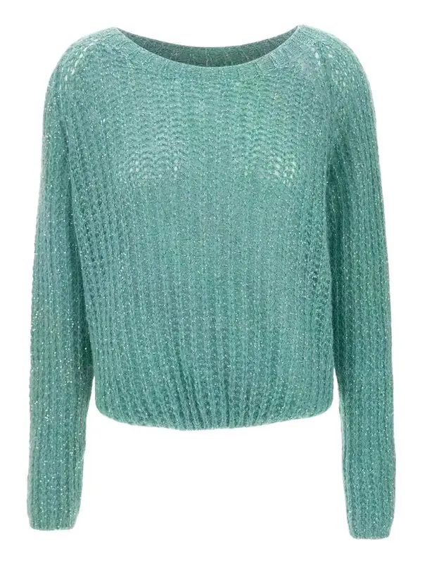 KAOS Openwork Knit Sequin Embellished Long Sleeve Jumper - Green
