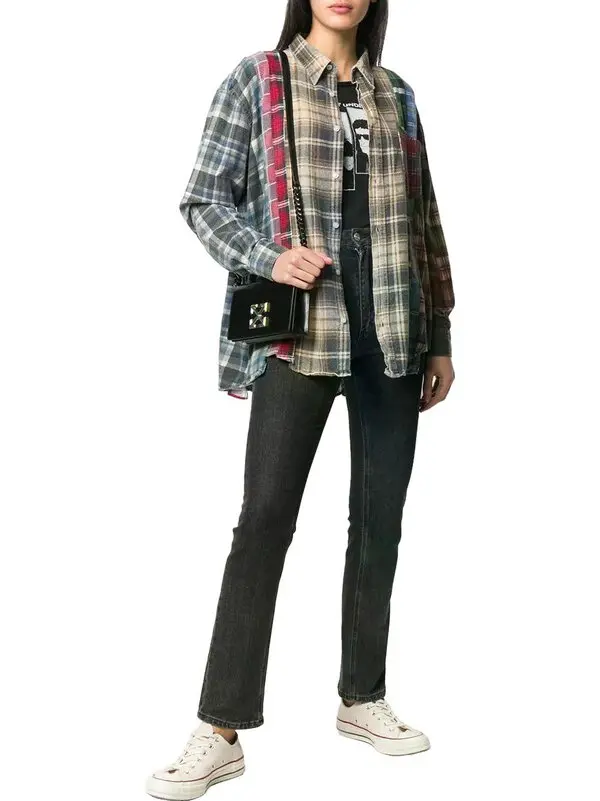 Needles Check Print Patchwork Shirt - Grey