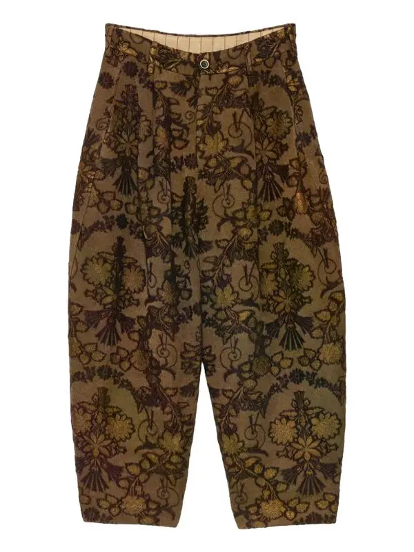 UMA WANG Floral Jacquard Trousers - Brown