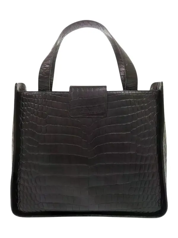 FERRAGAMO Croc Embossed Leather Vara Satchel - Black