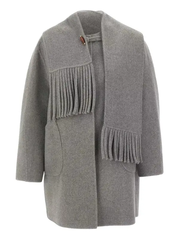 ELENA MIRÒ Fringed-scarf Toggle-fastening Coat - Grey