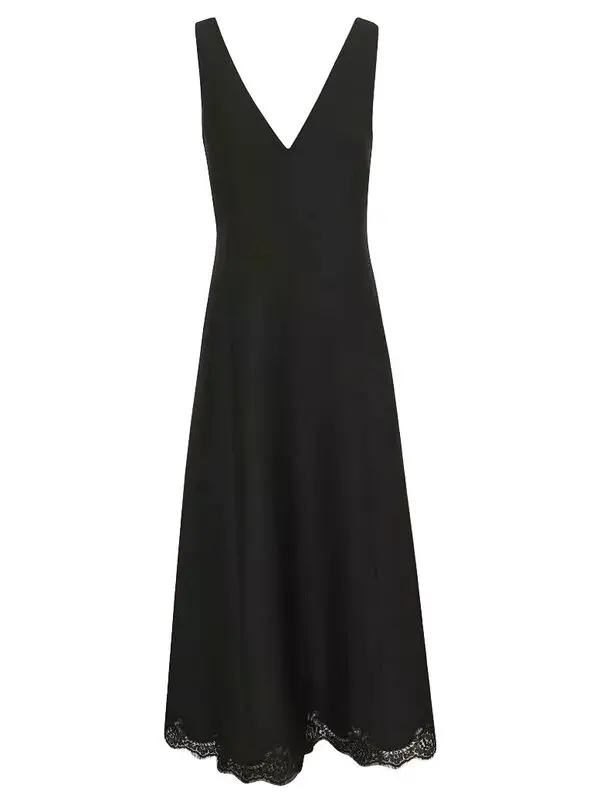 Valentino Garavani Lace-trimmed V-neck Dress - Black