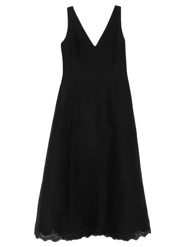 Valentino Garavani Lace-trimmed V-neck Dress - Black