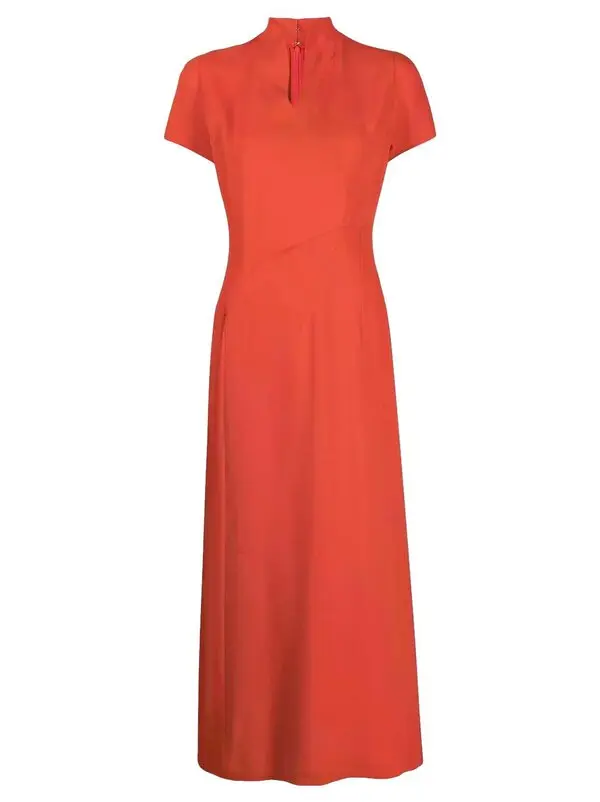 Shiatzy Chen Mulberry Silk Split-neck Midi Dress - Red