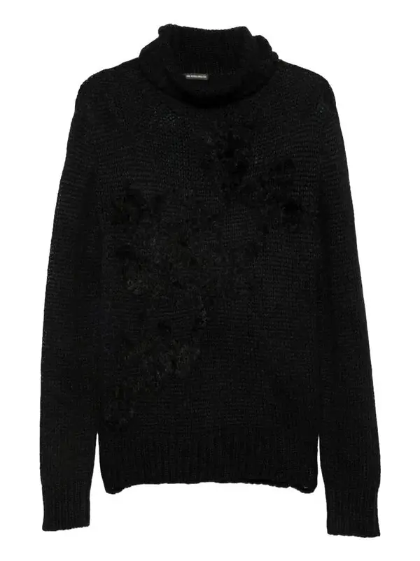 ANN DEMEULEMEESTER Mohair-blend Floral-patch High Neck Sweater - Black