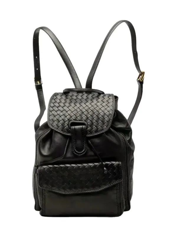 Bottega Veneta Nappa Intrecciato Trimmed Drawstring Flap Backpack - Black