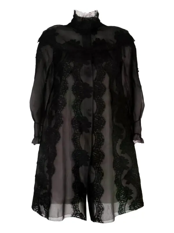 Shiatzy Chen Lace Organza Single-breasted Coat - Black