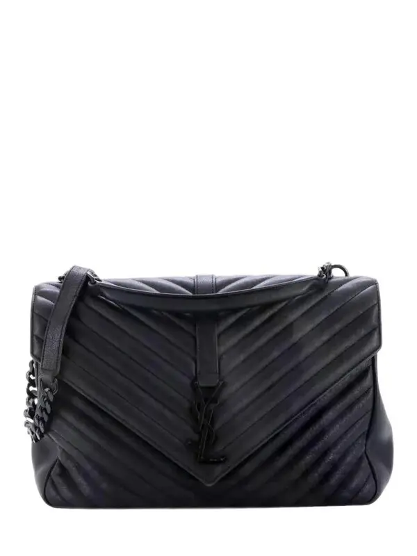 Saint Laurent Matelassé Chevron Leather Large Shoulder Bag - Black