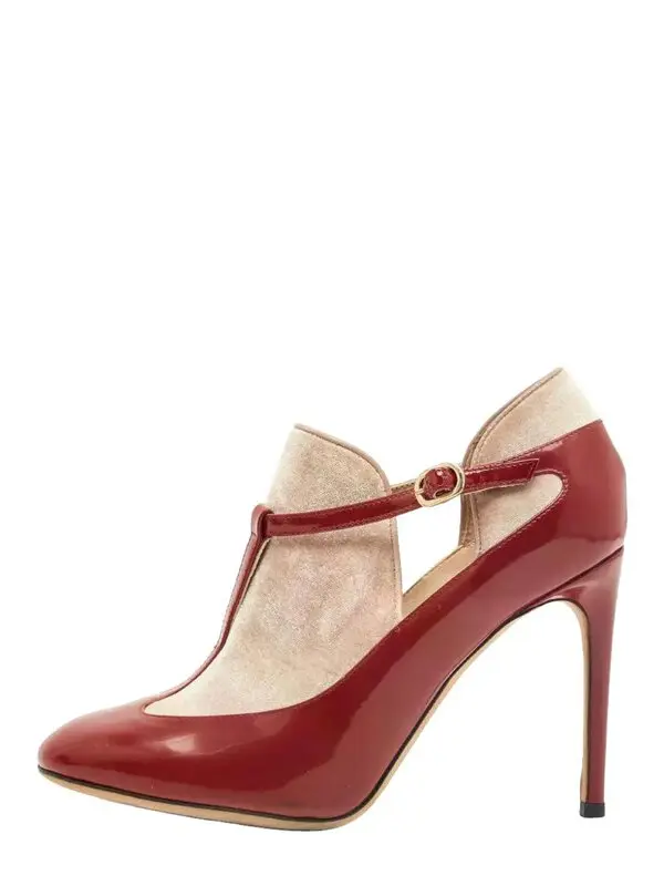 Valentino Garavani Leather Velvet T-strap Pumps - Red