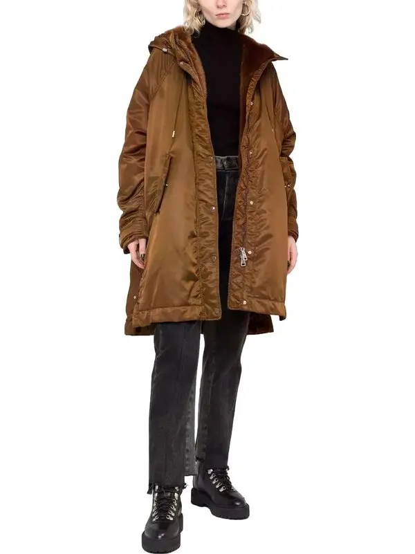 Ermanno Scervino Hooded Parka With Faux Fur Lining And Embroidered Logo - Brown