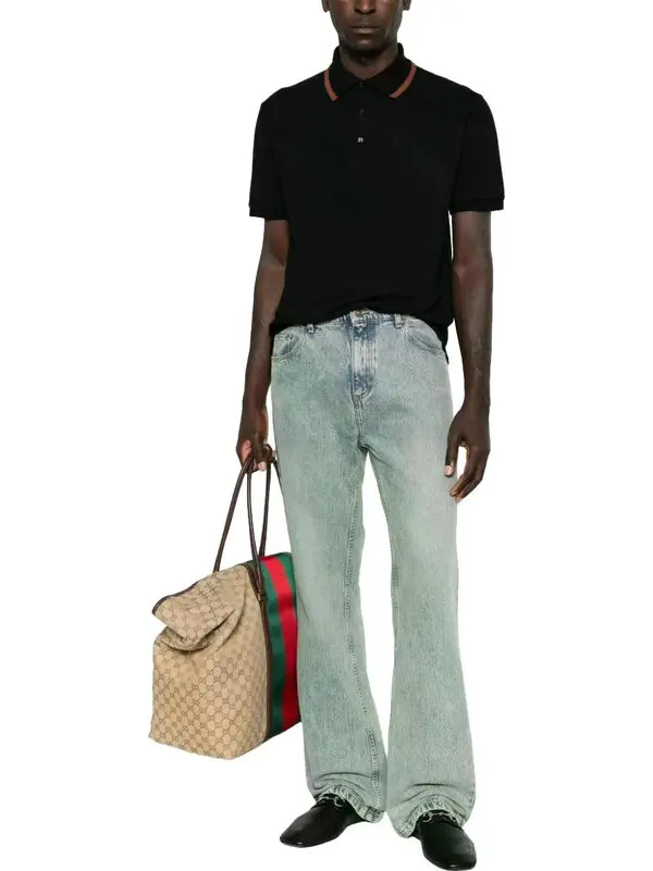 Gucci Web-stripe Cotton-piqué Polo Shirt - Black