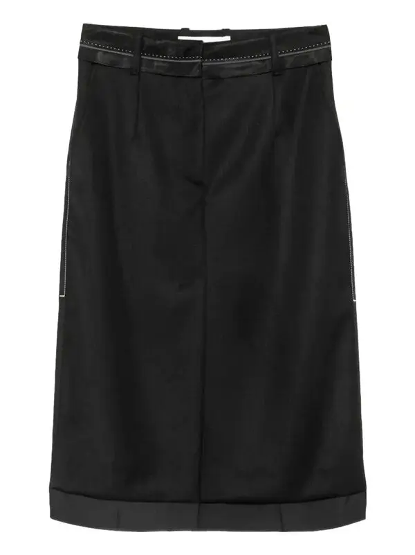 TELA Brianna Midi Skirt With Pleat Detail And Front Slit - Black