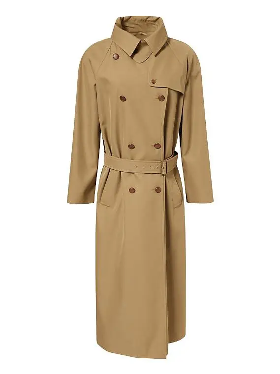 Max Mara Giusto Water Repellent Wool Blend Trench Coat - Kaki