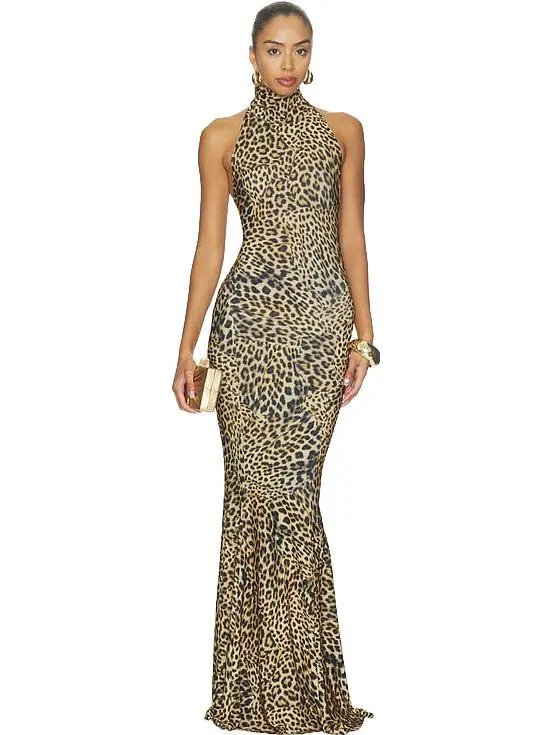 Norma Kamali Halterneck Turtle Fishtail Gown - Multi