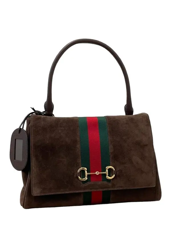Gucci Horsebit Web Leather Handbag - Brown