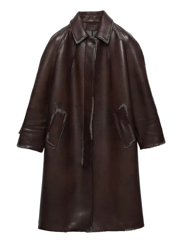 Prada Bonded Nappa Leather And Chevron Shetland Wool Coat - Sienna