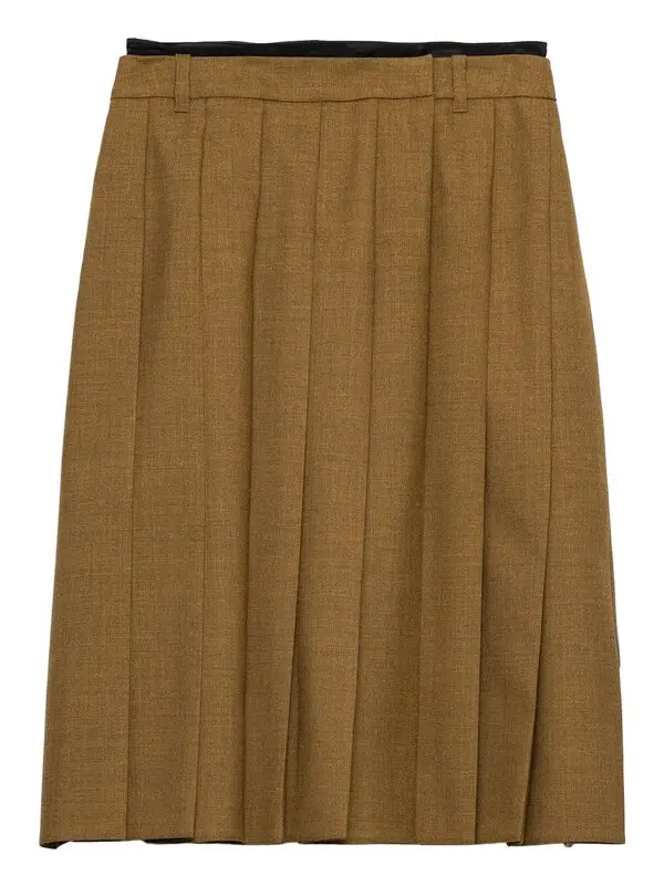 Prada Hopsack Pleated Midi Skirt - Cinnamon