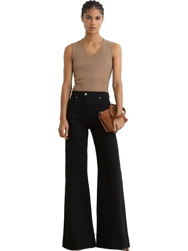 REISS Stretch-cotton Rib Ruched V-neck Vest - Neutral
